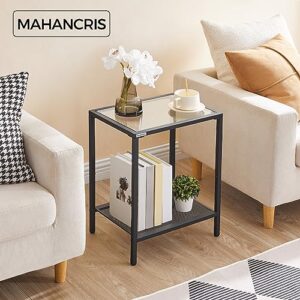 MAHANCRIS End Tables Set of 2, Side Table with Tempered Glass Top, Narrow Beside Table for Small Space, 2-Tier Nightstand with Storage Shelf, for Sofa Couch and Bed, Easy Assembly, Black ETH24B01S2