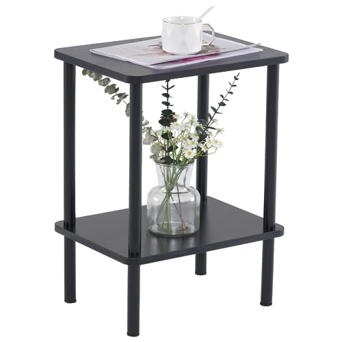 Apicizon 2 Tier End Table, Boho Side Table with Storage Shelf, Nightstand Bedside Table for Small Spaces, Bedroom, Living Room, Entryway, Farmhouse, Easy Assembly,Black