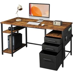 maihail office desk with 2 drawers, 59" desk with shelves. desk with storage bag, computer desk for home office, desk with adjustable shelves, industrial simple workstation wood table, rustic brown