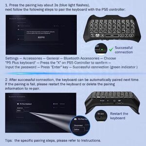 MoKo Keyboard for PS5 Controller with Green Backlight, Bluetooth Wireless Mini Keypad Chatpad for Playstation 5, Built-in Speaker & 3.5mm Audio Jack for PS5 Controller Accessories, Black & White