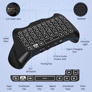 MoKo Keyboard for PS5 Controller with Green Backlight, Bluetooth Wireless Mini Keypad Chatpad for Playstation 5, Built-in Speaker & 3.5mm Audio Jack for PS5 Controller Accessories, Black & White