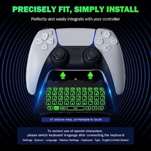 MoKo Keyboard for PS5 Controller with Green Backlight, Bluetooth Wireless Mini Keypad Chatpad for Playstation 5, Built-in Speaker & 3.5mm Audio Jack for PS5 Controller Accessories, Black & White