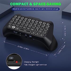 MoKo Keyboard for PS5 Controller with Green Backlight, Bluetooth Wireless Mini Keypad Chatpad for Playstation 5, Built-in Speaker & 3.5mm Audio Jack for PS5 Controller Accessories, Black & White