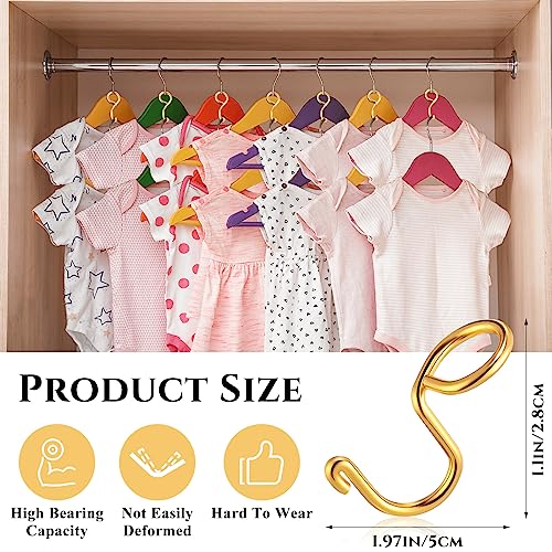 Hicarer 100 Pack Clothes Hanger Connector Hooks Metal Velvet Hanger Extender Hooks Cascading Hanger Hooks for Clothes Mini Metal Outfit Hangers Extender Clips for Saving Closet Wardrobe Organizer Gold