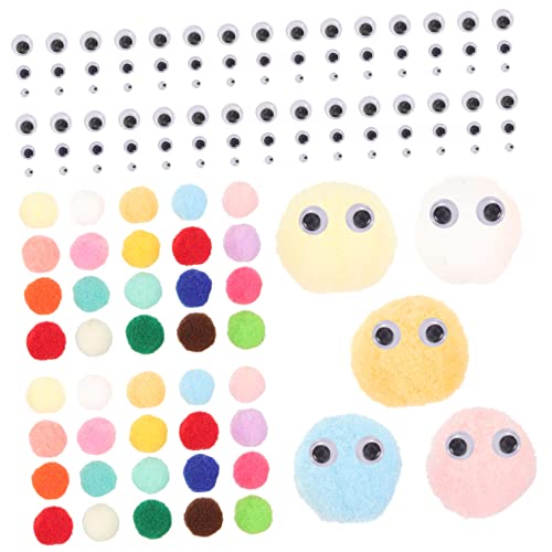 Pompom Balls with Wiggle Eyes Mini Pom Poms 2 Sets Handmade Fur Ball Nylon Yarn Puffer Ball Large, Medium and Small Bulk Crafts Assorted Pompoms