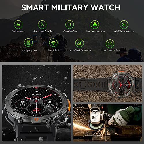 Military Smart Watch for Men (Call Receive/Dial) with LED Flashlight, 1.45" HD Outdoor Tactical Rugged Smartwatch, Sports Fitness Tracker Watch with Heart Rate Sleep Monitor for iPhone Android Phone