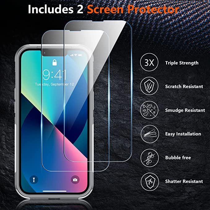 SPIDERCASE Designed for iPhone 13 Case/iPhone 14 Case, [10 FT Military Grade Drop Protection] [with 2 pcs Tempered Glass Screen Protector] Cover for iPhone 13 & 14 6.1 inch (Milk White)