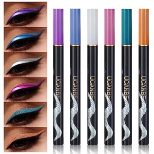 ucanbe 6pcs metallic liquid eyeliner makeup set, shimmer colored blue purple silver orange green pink glitter high-pigmented colorful eye makeup, longwearing eye liner makeup kit for starters