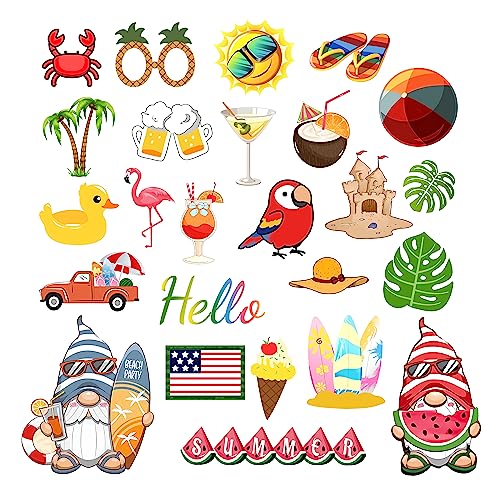 ArtAubrey 25 Pcs Summer Beach Fridge Magnet Hello Summer Car Magnets, Cruise Door Hawaii Decorations for Refrigerator, Car and Office Whiteboard