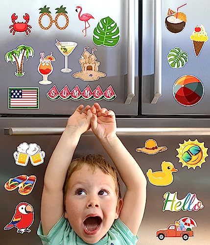 ArtAubrey 25 Pcs Summer Beach Fridge Magnet Hello Summer Car Magnets, Cruise Door Hawaii Decorations for Refrigerator, Car and Office Whiteboard