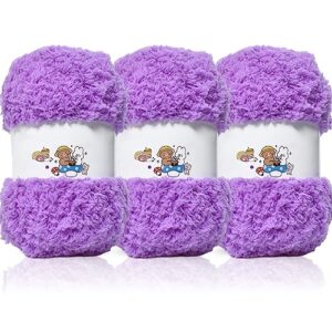 3 pcs 150g soft coral velvet yarn chenille yarn for crocheting,fluffy yarn for knitting and croche diy craft,warm yarn for bag hat scarve clothe gloves slippers doll(purple)