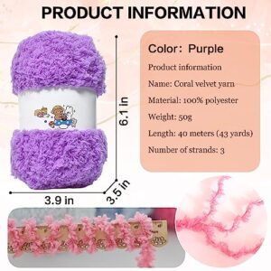 3 PCS 150g Soft Coral Velvet Yarn Chenille Yarn for Crocheting,Fluffy Yarn for Knitting and Croche DIY Craft,Warm Yarn for Bag Hat Scarve Clothe Gloves Slippers Doll(Purple)