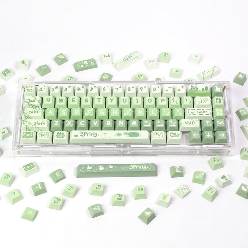 Laetass Mechanical Keyboard Keycaps,Compatible with Cross Axle,Original Height pbt keycaps,Anti-mistouch, 131-Key Spring Theme, High Aesthetic Value,Bring You a Delightful Typing Experience.(Green)