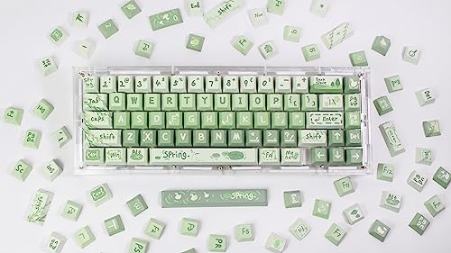 Laetass Mechanical Keyboard Keycaps,Compatible with Cross Axle,Original Height pbt keycaps,Anti-mistouch, 131-Key Spring Theme, High Aesthetic Value,Bring You a Delightful Typing Experience.(Green)