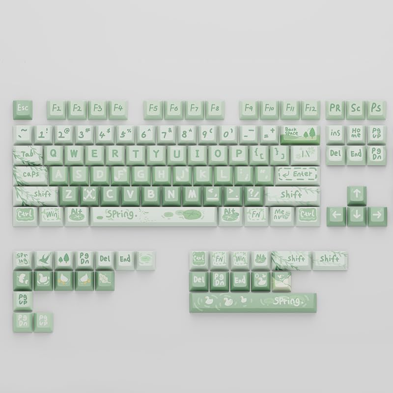 Laetass Mechanical Keyboard Keycaps,Compatible with Cross Axle,Original Height pbt keycaps,Anti-mistouch, 131-Key Spring Theme, High Aesthetic Value,Bring You a Delightful Typing Experience.(Green)