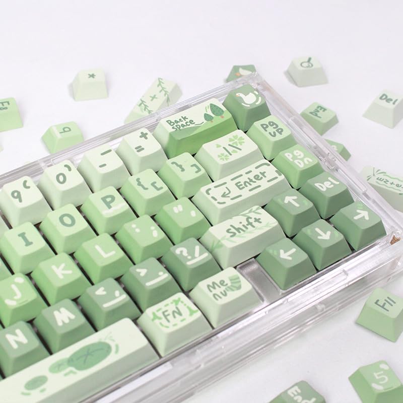 Laetass Mechanical Keyboard Keycaps,Compatible with Cross Axle,Original Height pbt keycaps,Anti-mistouch, 131-Key Spring Theme, High Aesthetic Value,Bring You a Delightful Typing Experience.(Green)