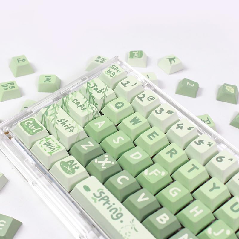 Laetass Mechanical Keyboard Keycaps,Compatible with Cross Axle,Original Height pbt keycaps,Anti-mistouch, 131-Key Spring Theme, High Aesthetic Value,Bring You a Delightful Typing Experience.(Green)