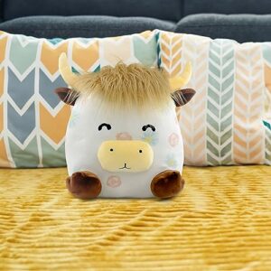 YOUBLEK 10 Inch Highland Cow Stuffed Animal,Cow Plush 3D Soft Cute Cow Doll Toy Pillow for Boys Girls Home Car Decoration Birthday Valentines Day (White, 10 Inches)