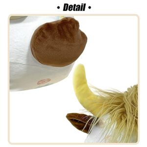 YOUBLEK 10 Inch Highland Cow Stuffed Animal,Cow Plush 3D Soft Cute Cow Doll Toy Pillow for Boys Girls Home Car Decoration Birthday Valentines Day (White, 10 Inches)