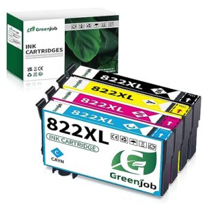 greenjob 822xl ink cartridges remanufactured replacement for epson 822xl ink cartridges combo pack 822 xl t822 t822xl for workforce pro wf-3820 wf-4820 wf-4830 wf-4833 wf-4834 printer (bcmy, 4 pack)