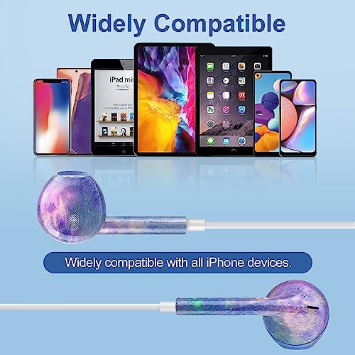 Aolcev Wired Earbuds for iPhone, Earphones with A Button for Full Control of Music and Calls, in-Ear Headphones Compatible with iPhone 14 13/12/11/Xr/Xs/Se/X/8/7/Plus Support All iOS System Purple