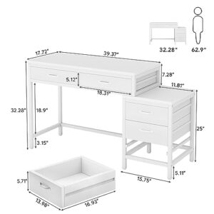 Tribesigns Computer Desk with 5 Drawers, Home Office Desks with Reversible Drawer Cabinet Printer Stand, Industrial PC Desk with Storage, White Study Writing Table Workstation for Small Spaces