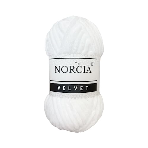 NORCIA, Soft Velvet Yarn Chenille Yarn for Crocheting Super Bulky 100g (74.3 yds) Baby Blanket Yarn for Knitting Amigurumi Yarn Fancy Yarn for Crochet Weaving Craft (White)