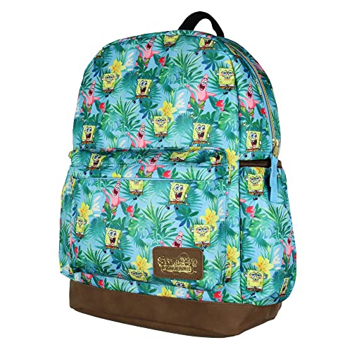 SpongeBob SquarePants And Patrick Star Tropical School Travel Backpack With Faux Leather Bottom