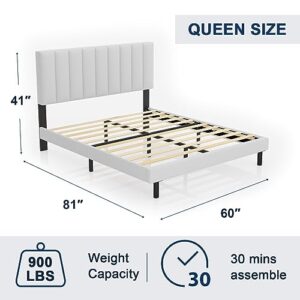 Molblly Queen Size Bed Frame Upholstered Platform with Headboard and Strong Wooden Slats,Mattress Foundation,Non-Slip and Noise-Free,No Box Spring Needed, Easy Assembly,White