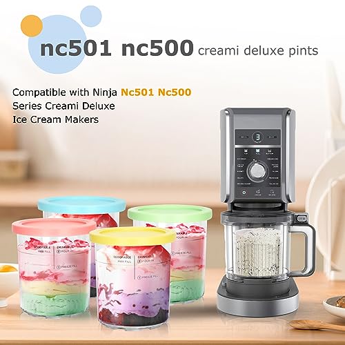 For Ninja Creami Deluxe Pints- 4 Pack, NC500 NC501 Ice Cream Pint fit for Ninja Delux Ice Cream Maker, For Ninja Creami Deluxe Containers Hold 24 Ounces of Food, Dishwasher Safe