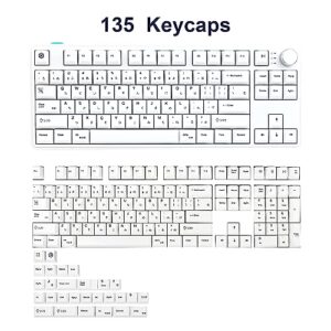 GEKUCAP 135 Keys White Japanese Keycaps, Minimalist Style Cherry Profile Key Caps, PBT Dye Sublimation Customized Keycaps Set Compatible with Cherry MX Switches Mechanical Keyboards