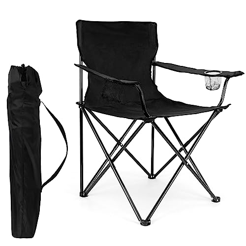 HaSteeL Camping Chair, Oversized Folding Lawn Chair for Adults, Foldable Camp Chair with Cup Holders Portable for Outdoor Fishing, Hiking, Travel, Picnic, Beach, Carrying Bag & Supports 275lbs (Black)