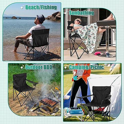 HaSteeL Camping Chair, Oversized Folding Lawn Chair for Adults, Foldable Camp Chair with Cup Holders Portable for Outdoor Fishing, Hiking, Travel, Picnic, Beach, Carrying Bag & Supports 275lbs (Black)