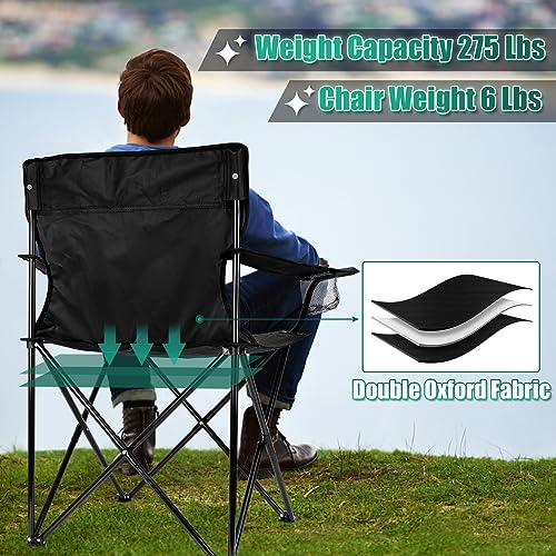 HaSteeL Camping Chair, Oversized Folding Lawn Chair for Adults, Foldable Camp Chair with Cup Holders Portable for Outdoor Fishing, Hiking, Travel, Picnic, Beach, Carrying Bag & Supports 275lbs (Black)