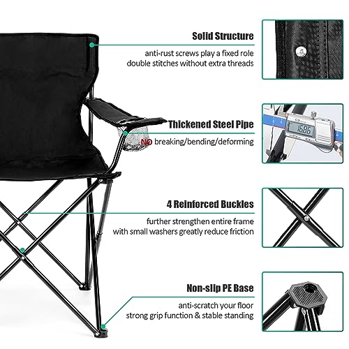 HaSteeL Camping Chair, Oversized Folding Lawn Chair for Adults, Foldable Camp Chair with Cup Holders Portable for Outdoor Fishing, Hiking, Travel, Picnic, Beach, Carrying Bag & Supports 275lbs (Black)