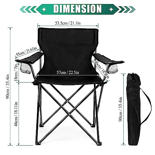 HaSteeL Camping Chair, Oversized Folding Lawn Chair for Adults, Foldable Camp Chair with Cup Holders Portable for Outdoor Fishing, Hiking, Travel, Picnic, Beach, Carrying Bag & Supports 275lbs (Black)