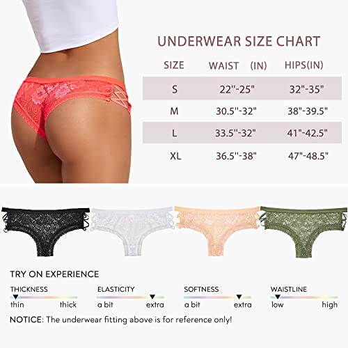 Mirgoo Women Lace Cheeky Panties Criss Cross Low Rise Underwear 4 Pack (as1, alpha, s, regular, regular, Multi1(4 Pack))