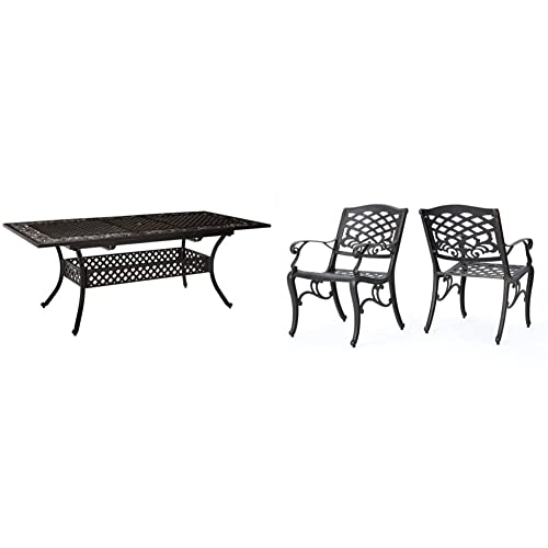 Christopher Knight Home Outdoor Expandable Patio Dining Table, 64"-81", Cast Aluminum, Shiny Copper & Myrtle Beach Outdoor Aluminum Dining Chairs, 2-Pcs Set, Shiny Copper