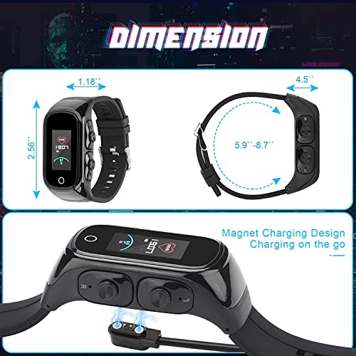 W@nyou Smart Watch with Earbuds for Women and Men,Activity Fitness Tracker Watch Combo Bluetooth Earbuds Can Receive Calls Messages Sleep Tracker Calorie Counter for Men Women Kids