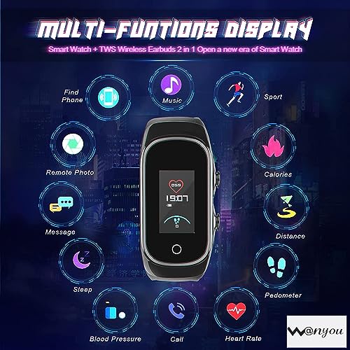 W@nyou Smart Watch with Earbuds for Women and Men,Activity Fitness Tracker Watch Combo Bluetooth Earbuds Can Receive Calls Messages Sleep Tracker Calorie Counter for Men Women Kids