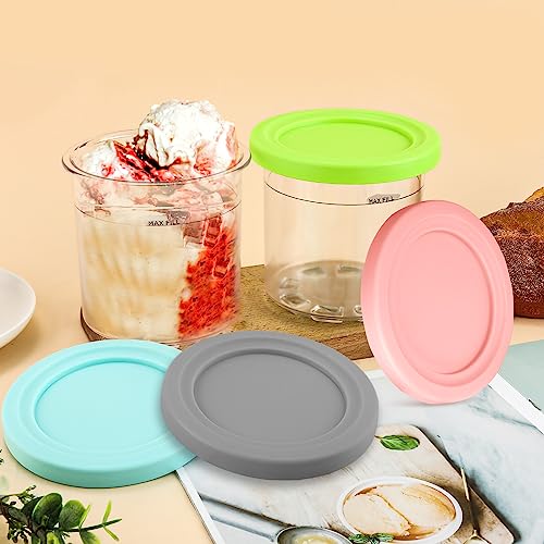 4pcs Round Lids Replacement, Can Lids Covers for Ninja Creami NC301/NC300/NC299AMZ Series Ice Cream Containers Plastic Lids for Ice Cream Cups, 4 Colors, Container Not Included