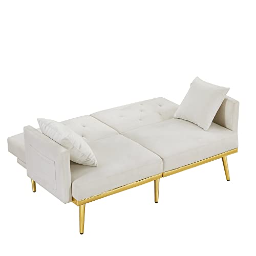 Eafurn 59" Button Tufted Loveseat Couch,Velvet Upholstered Convertible Futon Sofa Bed with 6 Golden Metal Legs, Modern 2 Seat Sleeper Sofa & Couch for Small Spaces,Living Room, Bedroom, Home Office,