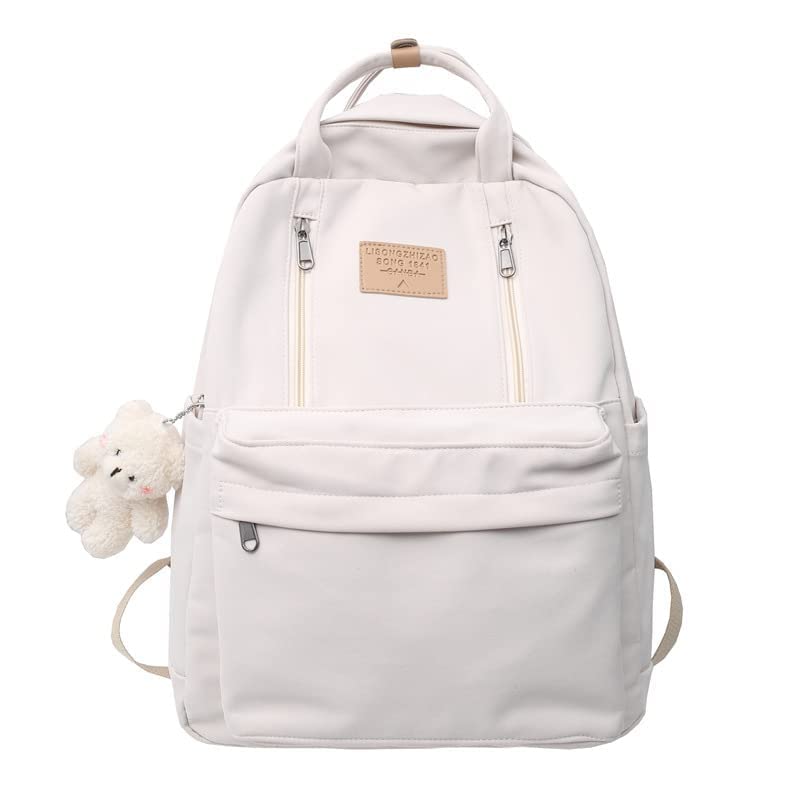 CHERSE Cute Backpack with Bear Aesthetic Accessories Kawaii stuff Y2K Backpack Preppy Shoulder Bookbag (White)