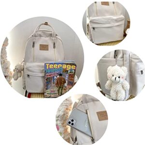 CHERSE Cute Backpack with Bear Aesthetic Accessories Kawaii stuff Y2K Backpack Preppy Shoulder Bookbag (White)