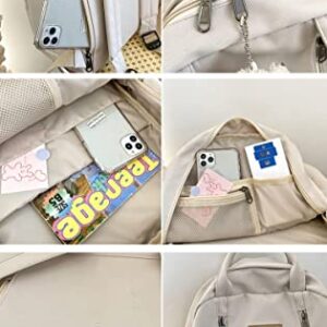 CHERSE Cute Backpack with Bear Aesthetic Accessories Kawaii stuff Y2K Backpack Preppy Shoulder Bookbag (White)