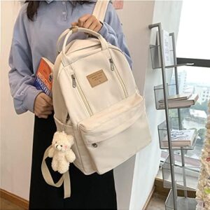 CHERSE Cute Backpack with Bear Aesthetic Accessories Kawaii stuff Y2K Backpack Preppy Shoulder Bookbag (White)