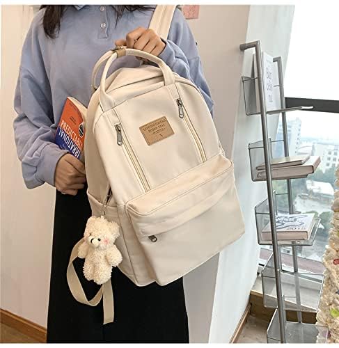 CHERSE Cute Backpack with Bear Aesthetic Accessories Kawaii stuff Y2K Backpack Preppy Shoulder Bookbag (White)