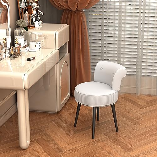 YYW HOME Vanity Chair with Back - Small Makeup Stool Velvet Vanity Chair Tufted Accent Chairs Makeup Chair for Vanity for Women Girl and Kids (White)