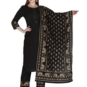 MESMERIICAL Women's Black Kurta Set with Dupatta (as1, alpha, l, regular, regular)