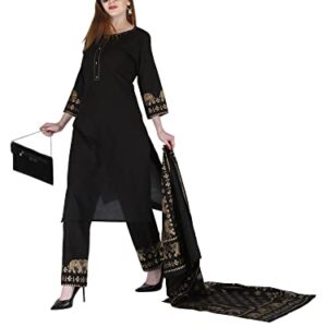 MESMERIICAL Women's Black Kurta Set with Dupatta (as1, alpha, l, regular, regular)